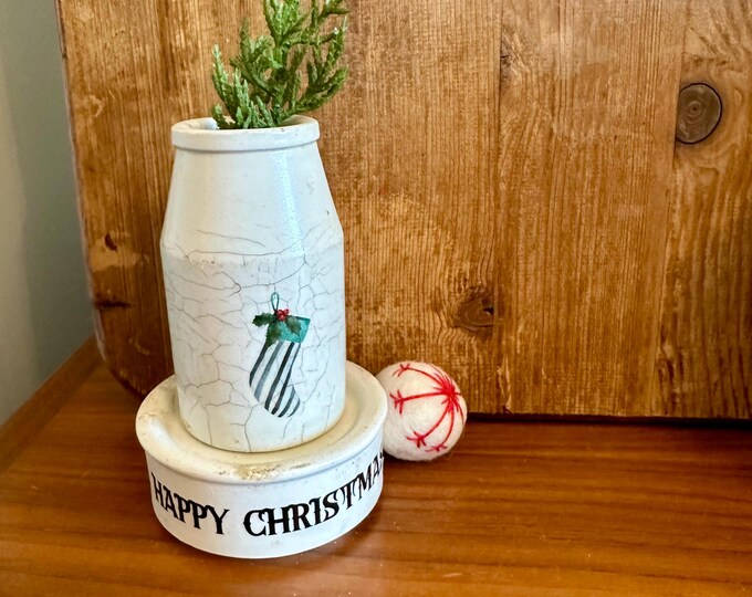 Antique - English Ironstone - Upcycled - Happy Christmas - Riser and ...