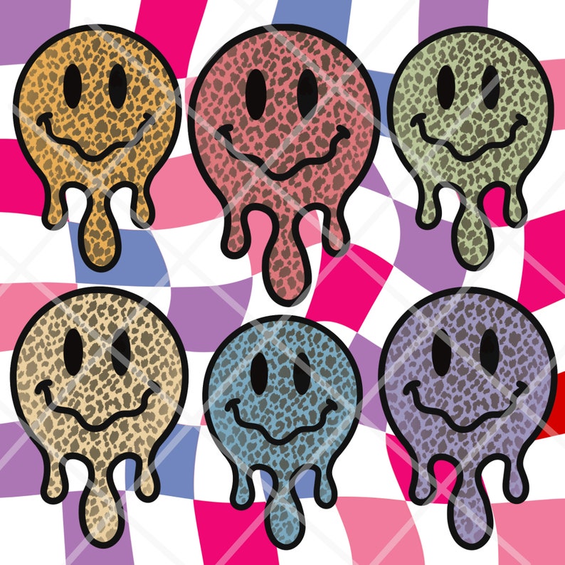 Smiley Drip Png Leopard Print Smiley Checkered Smiley - Etsy