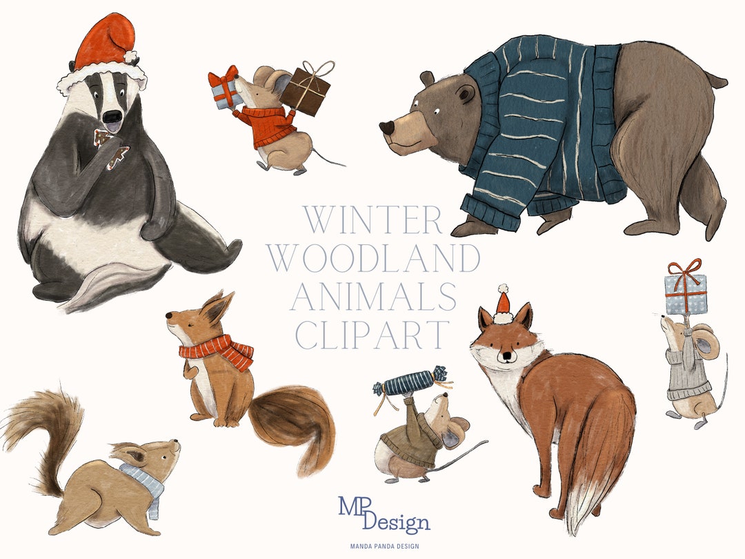 Winter Woodland Animals Clip Art Christmas Woodland Clip Art - Etsy