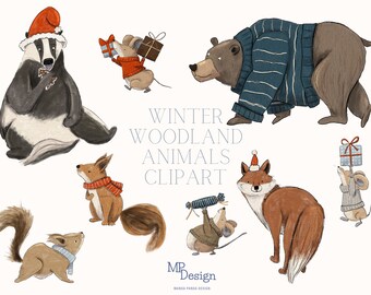 Cute Furry Christmas Clipart Winter Forest Animals Clipart - Etsy