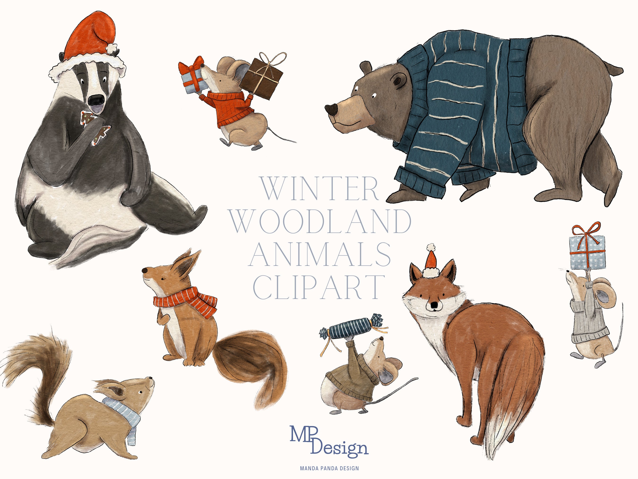 Winter Woodland Animals Clip Art Christmas Woodland Clip Art - Etsy