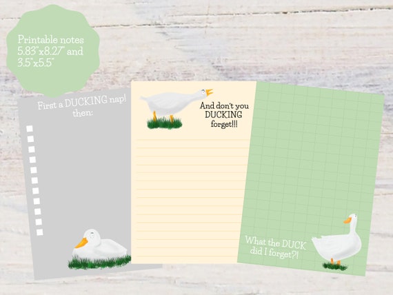 Printable Duck Note Bundle Instand Download Goose Notepad | Etsy