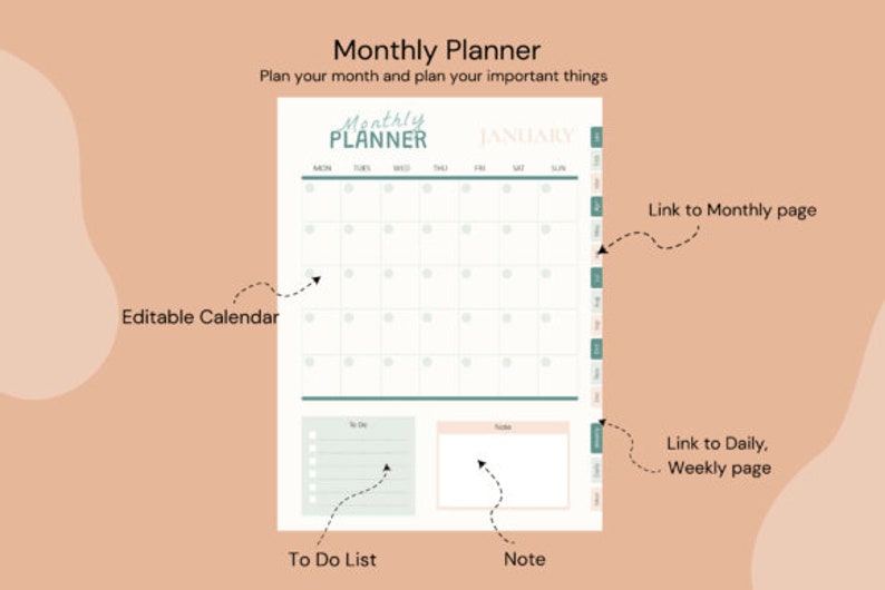 Undated Goodnotes Planner, Monthly Digital Planner, Goodnotes Template ...