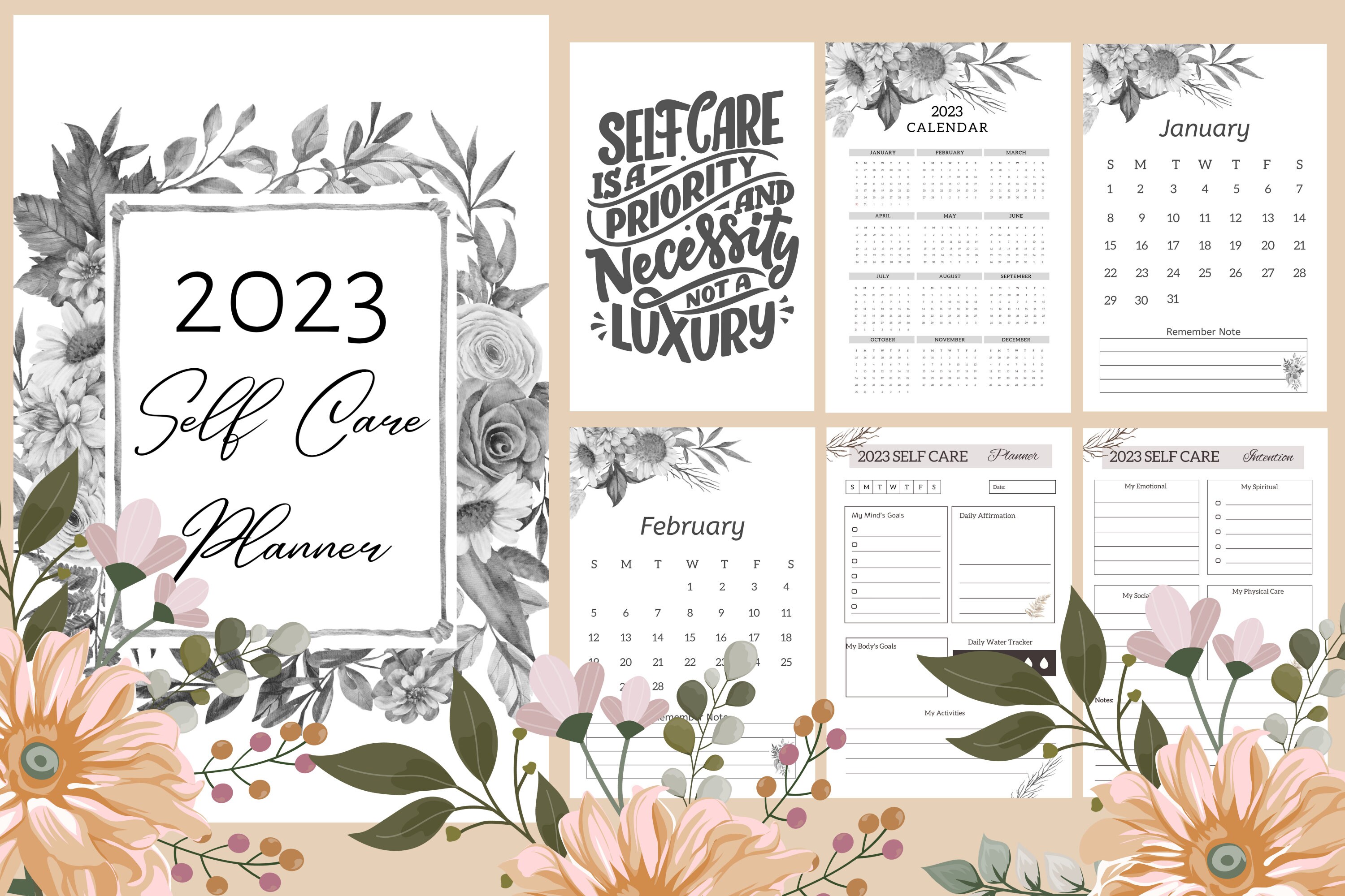 Printable Digital Download 2023 Calender Self Care Planner Self Care ...
