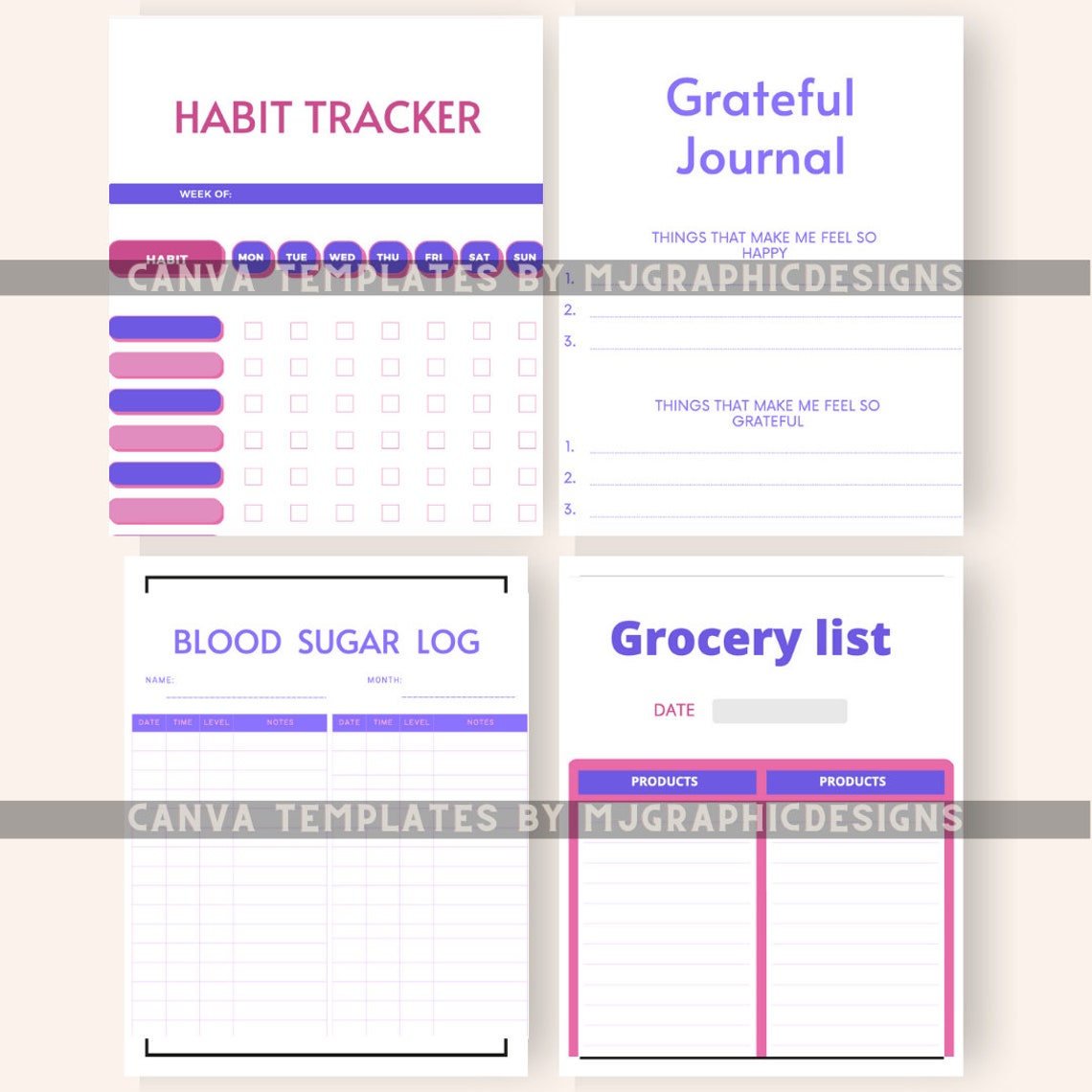 50 Editable Printable Canva Templates 6x9 for KDP | Planners Log Books ...