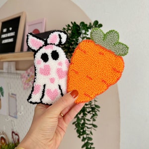 Easter Day Coaster, Bunny Ghost Tufted Mug Rug, Punch Needle Carrot ...