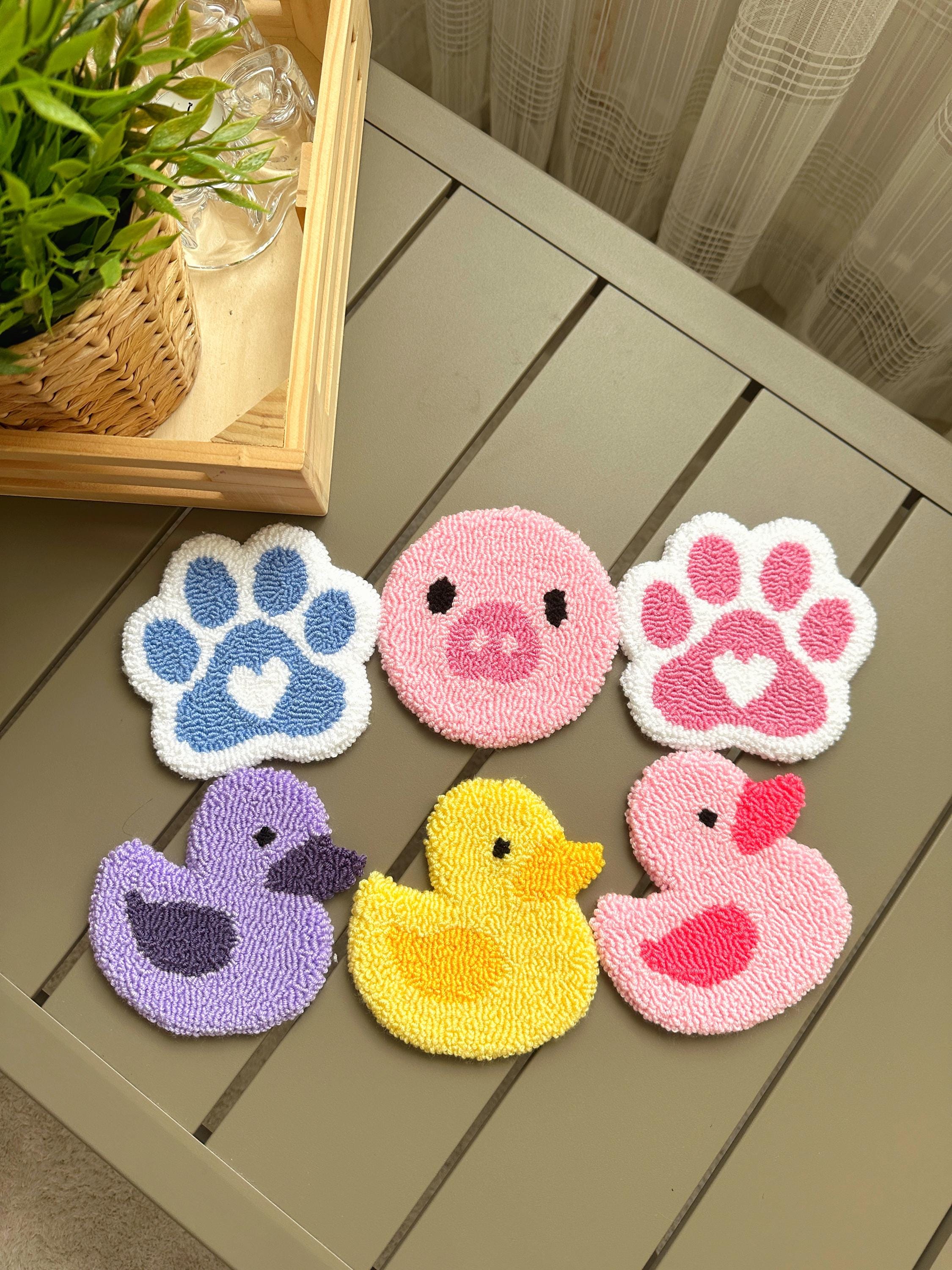 Punch Needle Duck Coaster, Tufted Paw Mug Rug, Tufted Pig Coaster ...