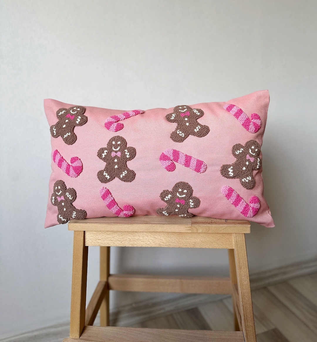 Gingerbread Man Pillow Cover, Candy Cane Pillow, Punch Needle Christmas ...