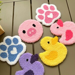 Punch Needle Duck Coaster, Tufted Paw Mug Rug, Tufted Pig Coaster ...