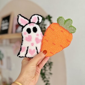 Easter Day Coaster, Bunny Ghost Tufted Mug Rug, Punch Needle Carrot ...