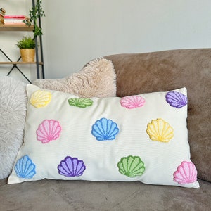Punch Needle Seashell Pillow Cover, Sea Shell Throw Pillow, Colorful ...