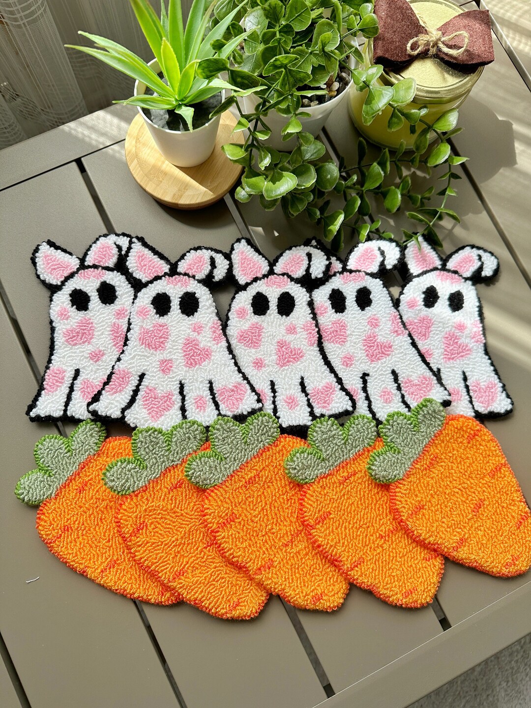 Easter Day Coaster, Bunny Ghost Tufted Mug Rug, Punch Needle Carrot ...