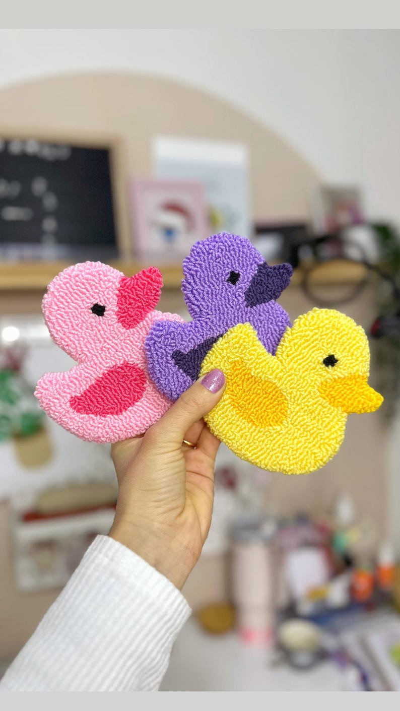 Punch Needle Duck Coaster, Tufted Paw Mug Rug, Tufted Pig Coaster ...