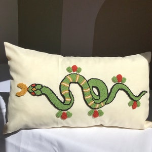 Punch Needle Pillow Cover, Green Snake Pillow, Hand Tufted Red Eye ...