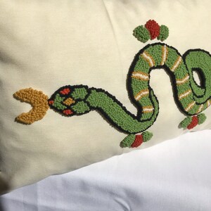 Punch Needle Pillow Cover, Green Snake Pillow, Hand Tufted Red Eye ...