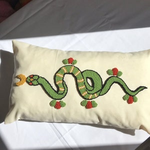 Punch Needle Pillow Cover, Green Snake Pillow, Hand Tufted Red Eye ...