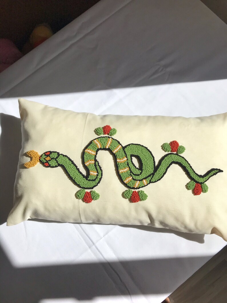 Punch Needle Pillow Cover Green Snake Pillow Hand Tufted Red - Etsy