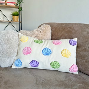 Punch Needle Seashell Pillow Cover, Sea Shell Throw Pillow, Colorful ...