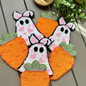 Easter Day Coaster, Bunny Ghost Tufted Mug Rug, Punch Needle Carrot ...