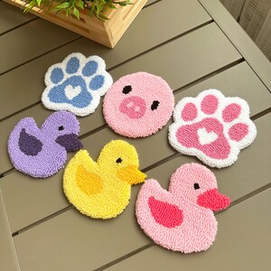 Punch Needle Duck Coaster, Tufted Paw Mug Rug, Tufted Pig Coaster ...