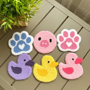 Punch Needle Duck Coaster, Tufted Paw Mug Rug, Tufted Pig Coaster ...