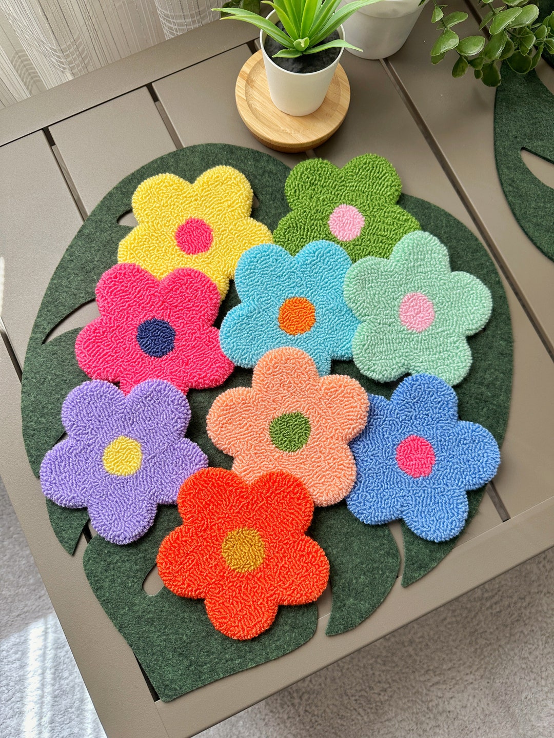 Punch Needle Daisy Coaster, Colorful Daisy Mug Rug, Mothers Day Gift ...