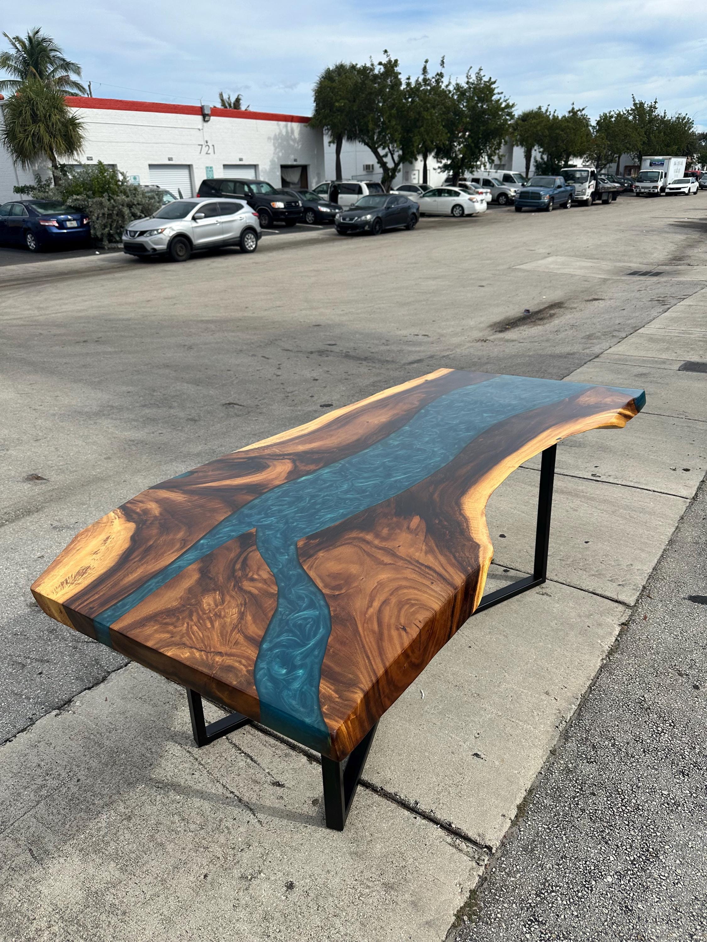 Live Edge Monkey Pod River Table: Blue Epoxy Resin, 7'9" Long - Etsy