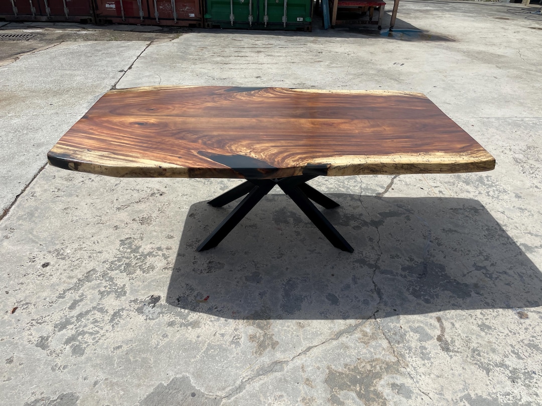 Monkey Pod Wood Dining Table Slab: Exotic Hardwood, 7 Ft, Black Epoxy ...