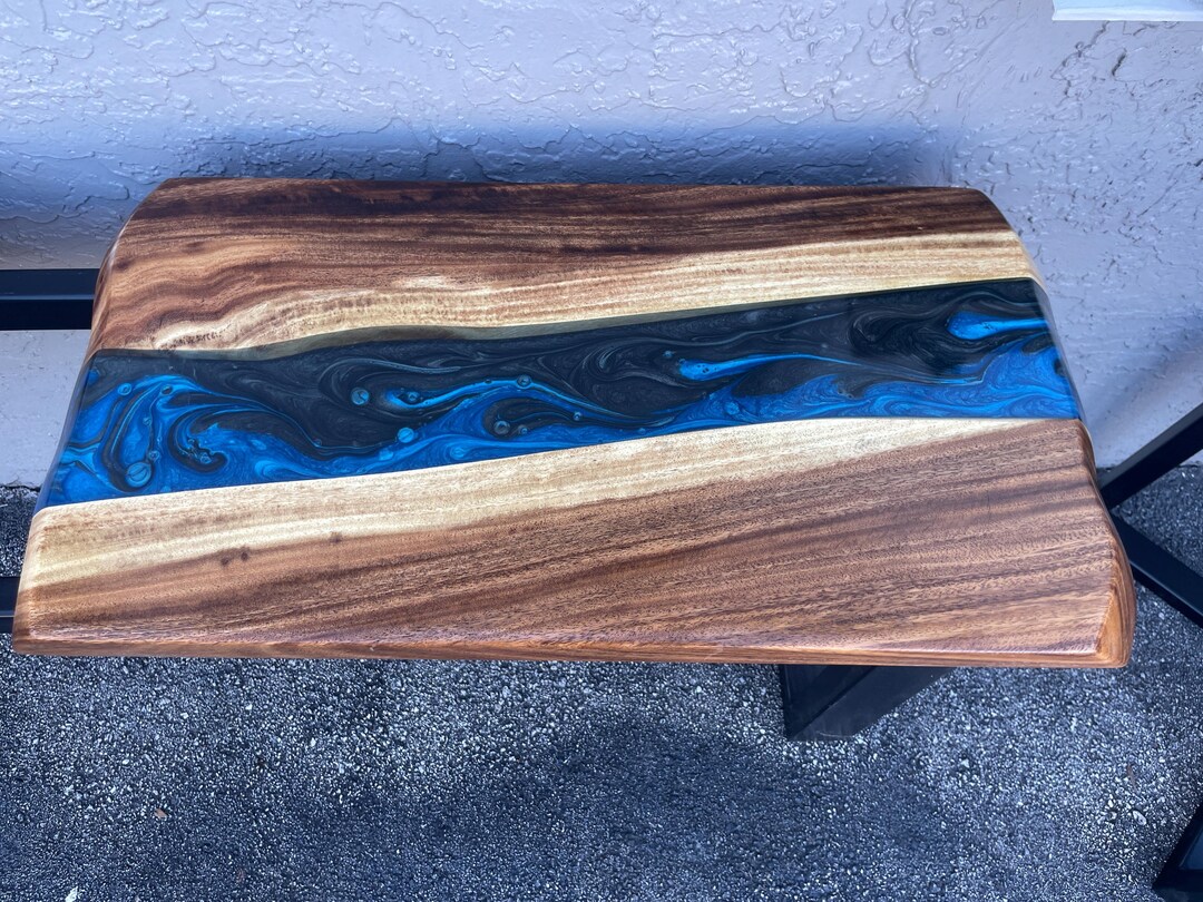 Monkey Pod Slab ~ Black and Cobalt Blue Epoxy! 28"l X 13 1/2"w at 2" Thick - Etsy