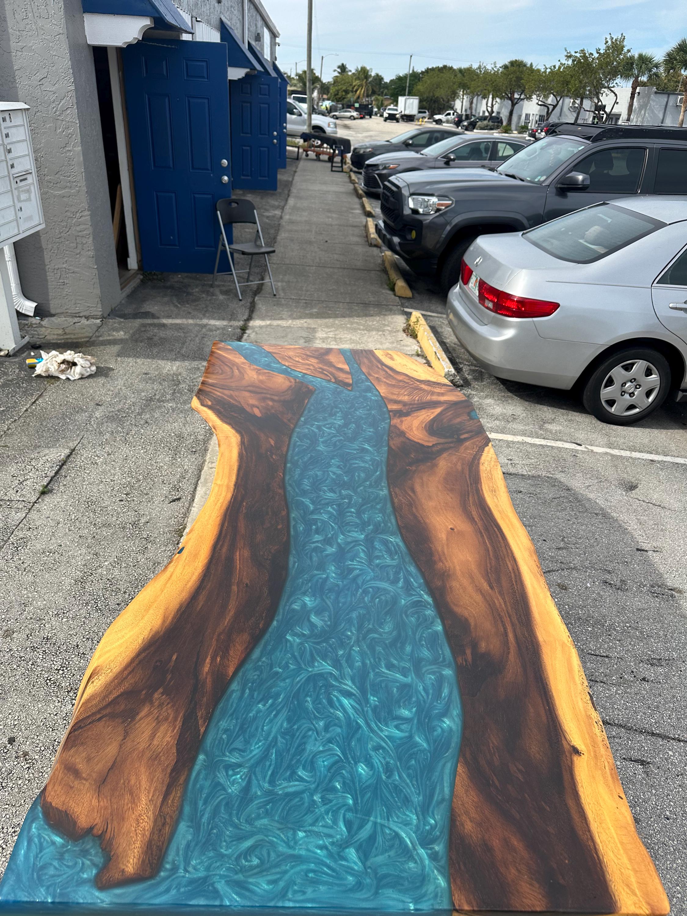 Live Edge Monkey Pod River Table: Blue Epoxy Resin, 7'9" Long - Etsy