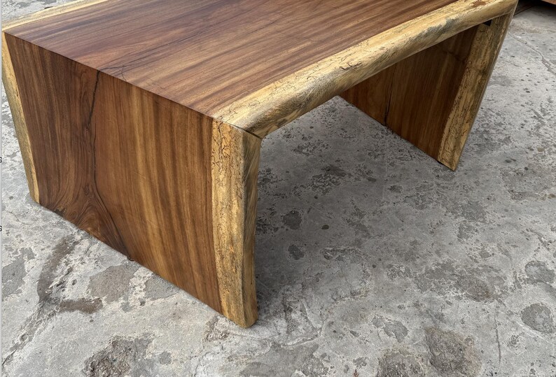 Monkey Pod Desk With Double Waterfall Legs : Exotic Live Edge Slab Desk ...