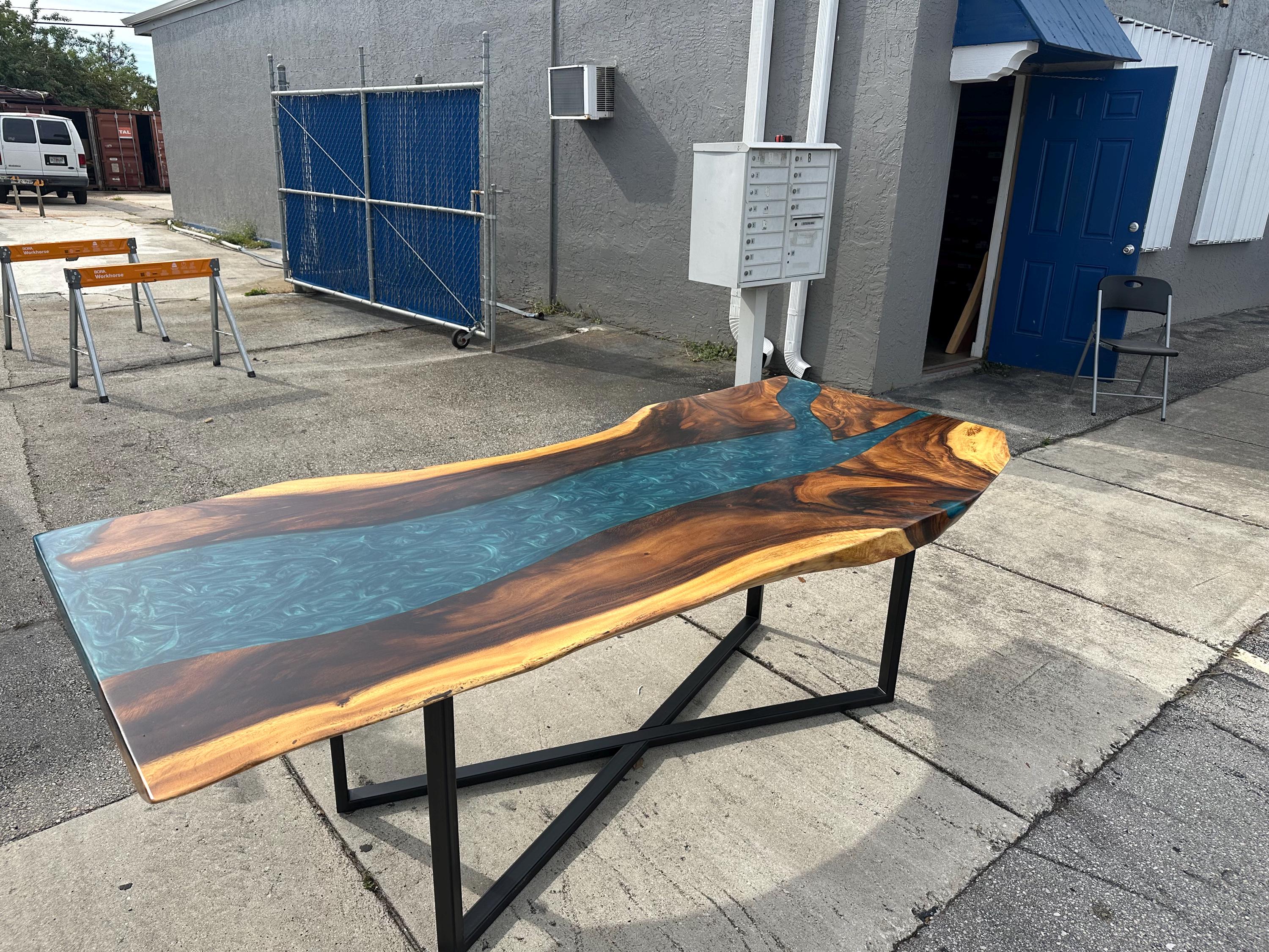Live Edge Monkey Pod River Table: Blue Epoxy Resin, 7'9" Long - Etsy