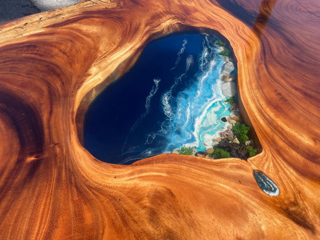 Coffee Table for Sale ~ Gorgeous Monkey Pod Slab With an Ocean Theme ...