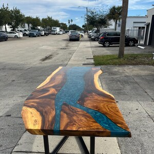 Live Edge Monkey Pod River Table: Blue Epoxy Resin, 7'9" Long - Etsy