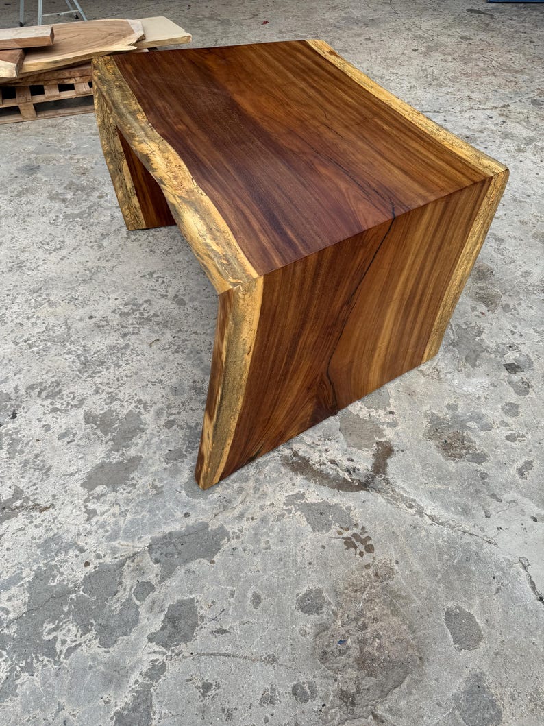 Monkey Pod Desk With Double Waterfall Legs : Exotic Live Edge Slab Desk ...