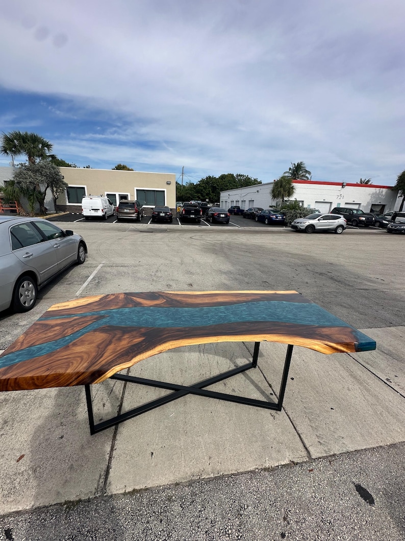 Live Edge Monkey Pod River Table: Blue Epoxy Resin, 7'9" Long - Etsy