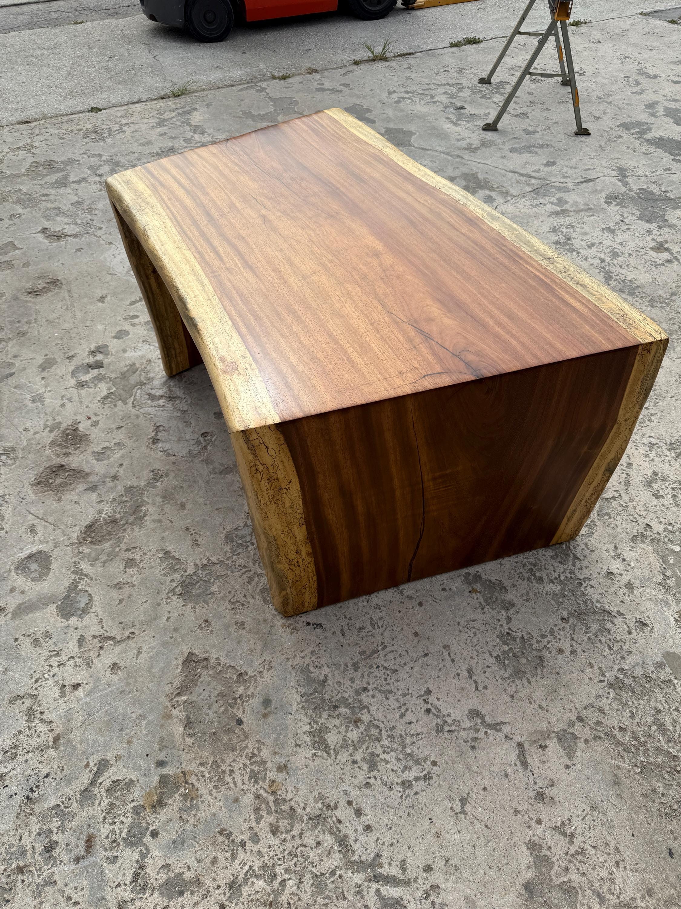 Monkey Pod Desk With Double Waterfall Legs : Exotic Live Edge Slab Desk ...