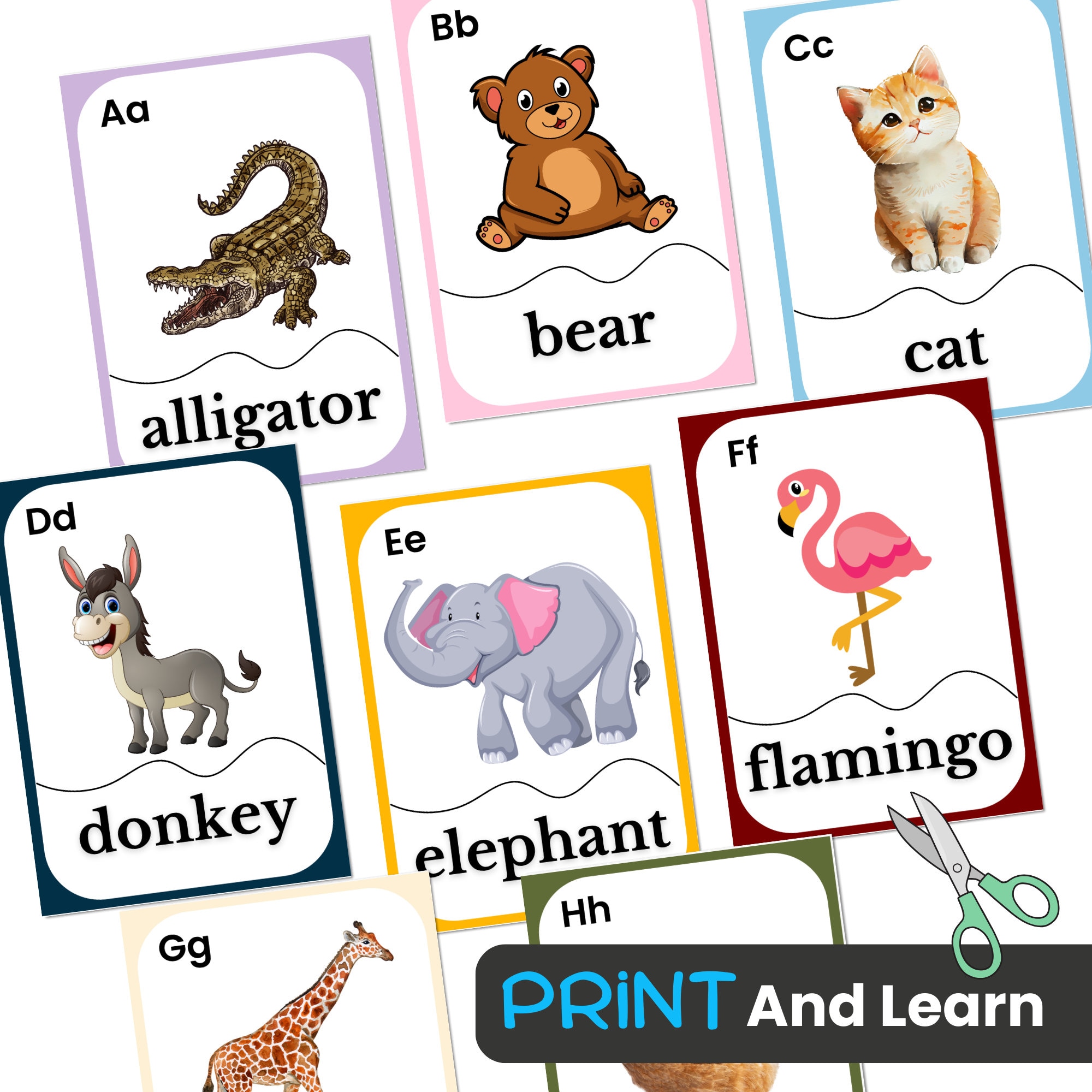 26 Animal Alphabet Flashcards: Educational Printable Cards (PDF) - Etsy