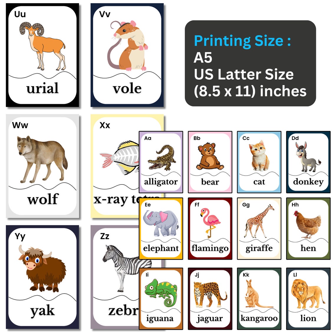 26 Animal Alphabet Flashcards| Animal Flashcards | | Educational ...
