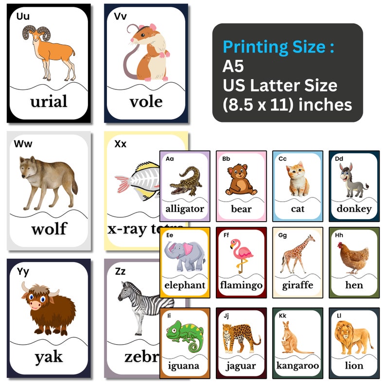 26 Animal Alphabet Flashcards Animal Flashcards Educational Printable ...
