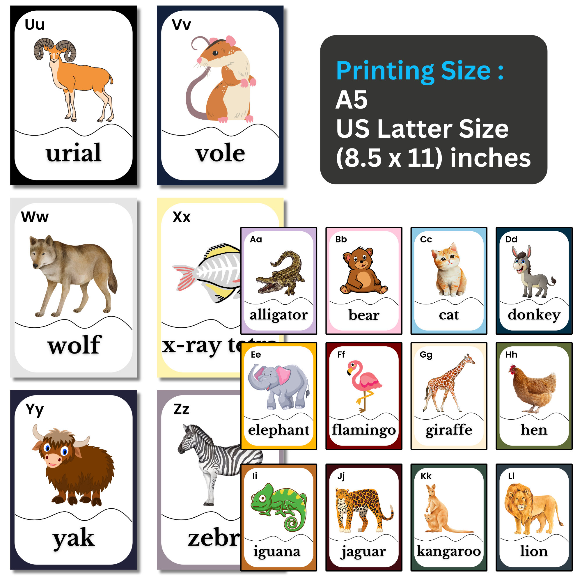 26 Animal Alphabet Flashcards| Animal Flashcards | | Educational ...