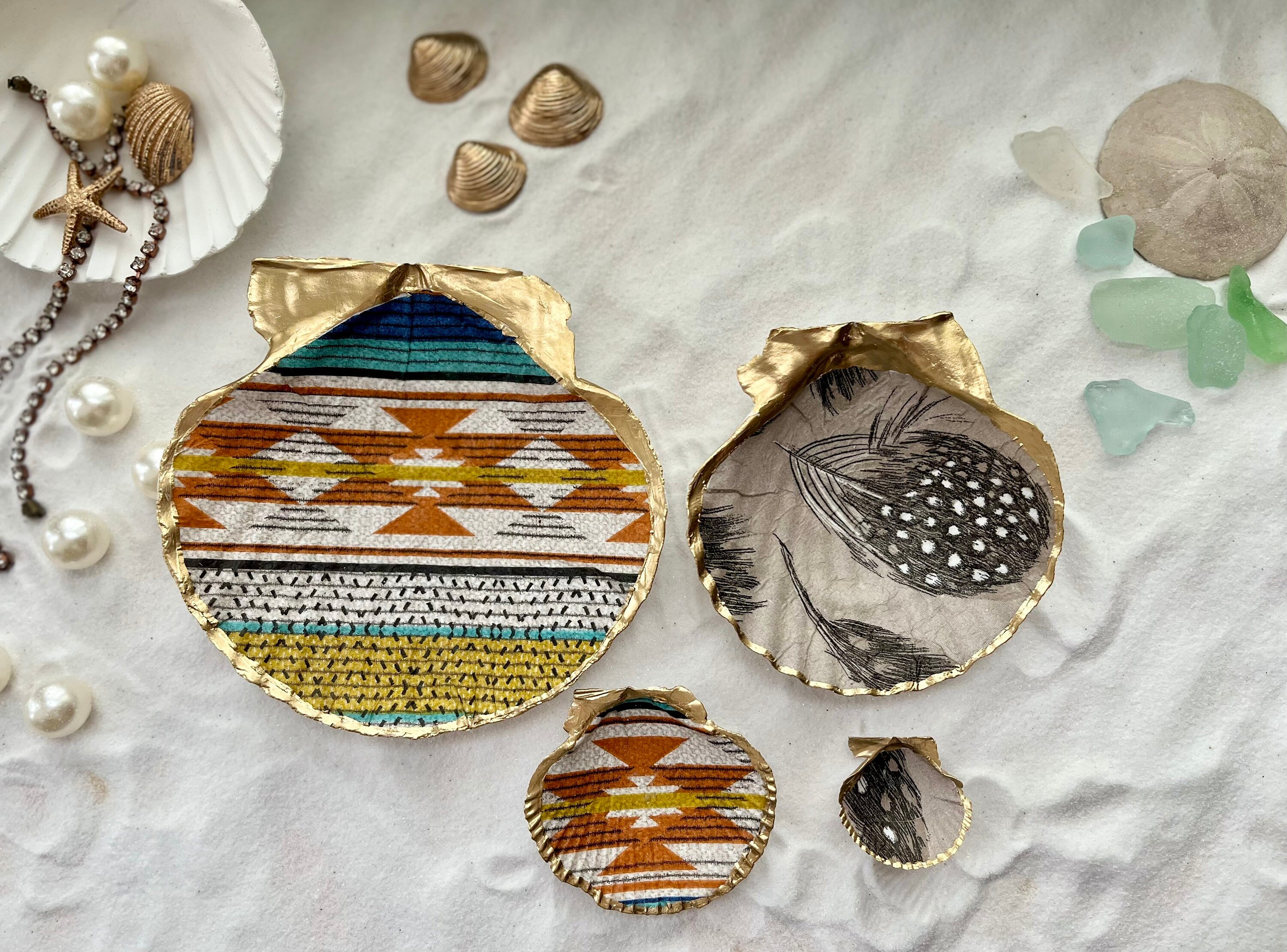 Set of Four Nesting Scallop Shell Trinket Dishes With Southwestern ...