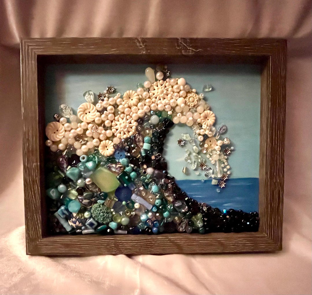 Ocean Wave Bead & Button Art: Handmade Framed Wall Decor - Etsy