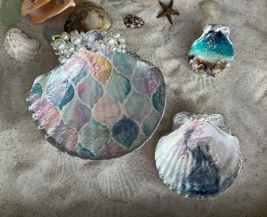 Set of Three Nesting Scallop Shells With Mermaid Ocean Theme - Etsy