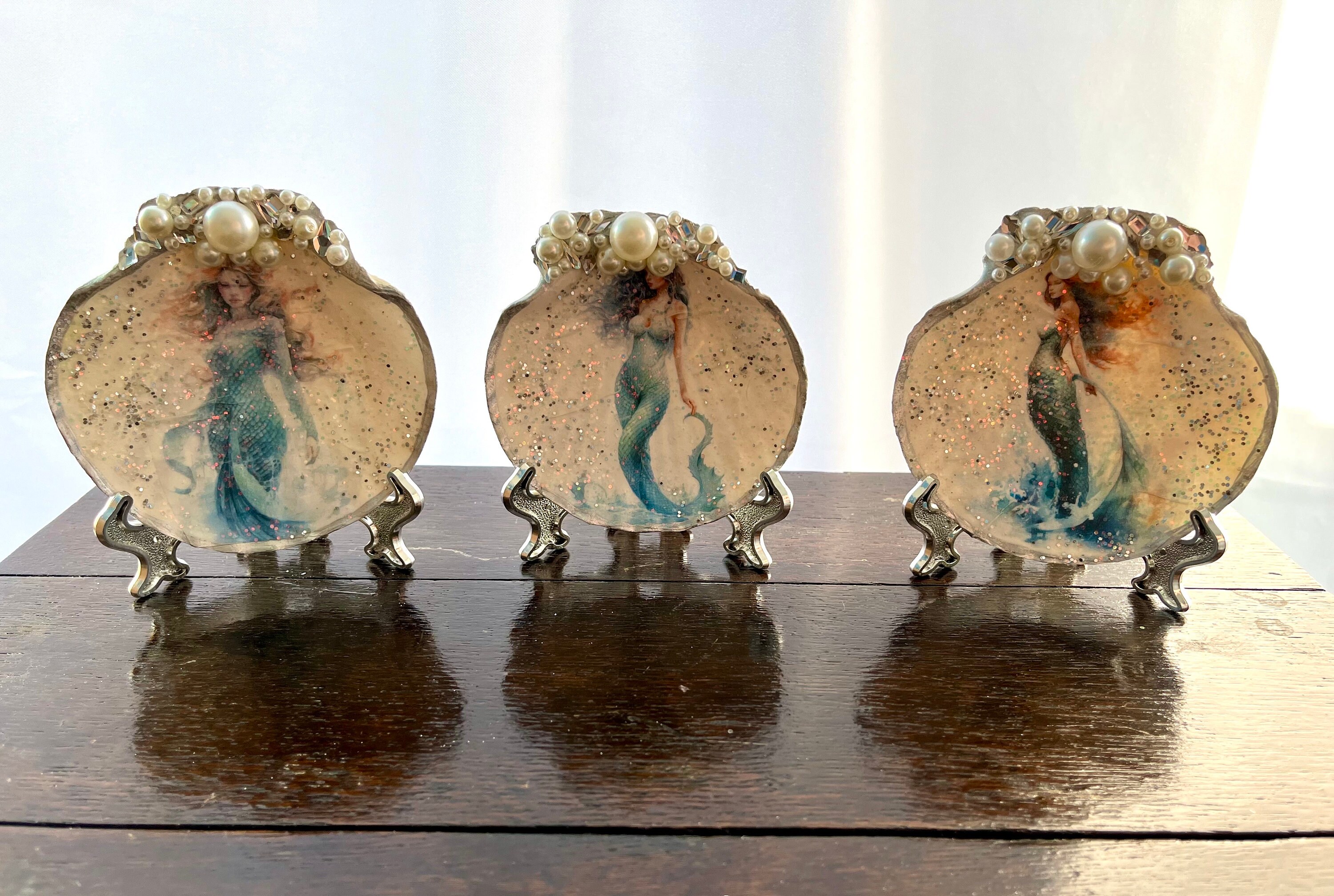 Mermaid Scallop Shell Trinket/ring Dishes/table Decor With Stand - Etsy