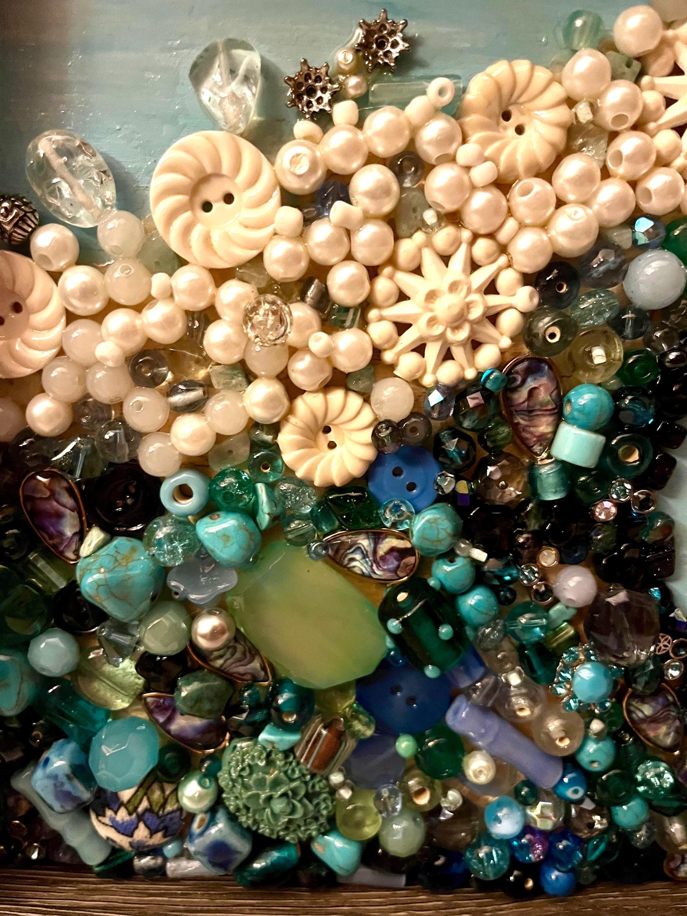 Ocean Wave Bead & Button Art: Handmade Framed Wall Decor - Etsy