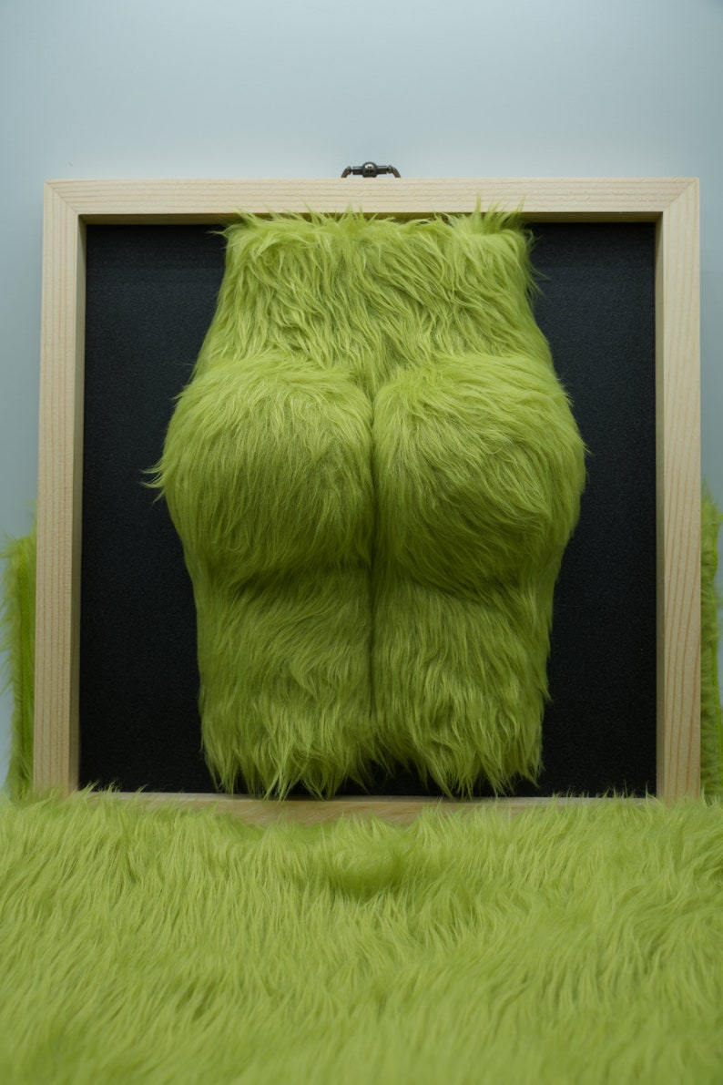 Large Grinch Green Fuzzy Furry Butt Art Plaque Etsy