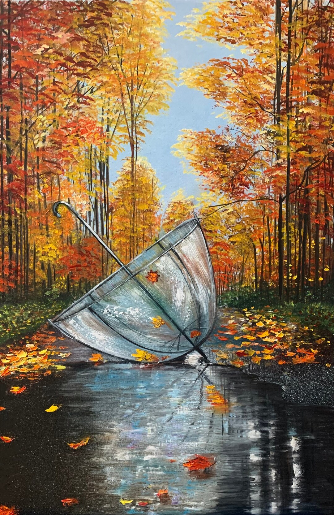 Autumn Artwork Fall Autumn Painting Artful Fall Umbrella Painting Rainy ...