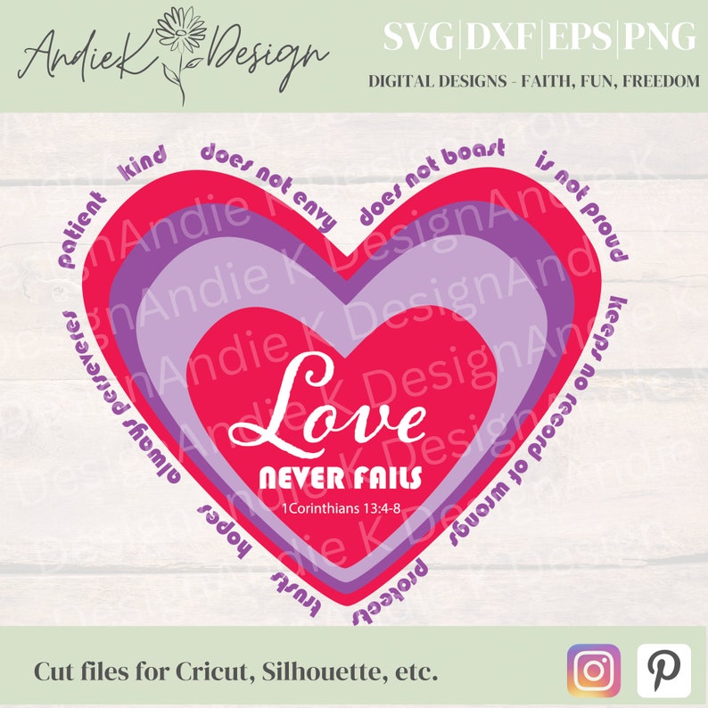 El amor es paciente SVG-Tarjeta de San Valentín-Fe SVG-1 Corintios 13 ...