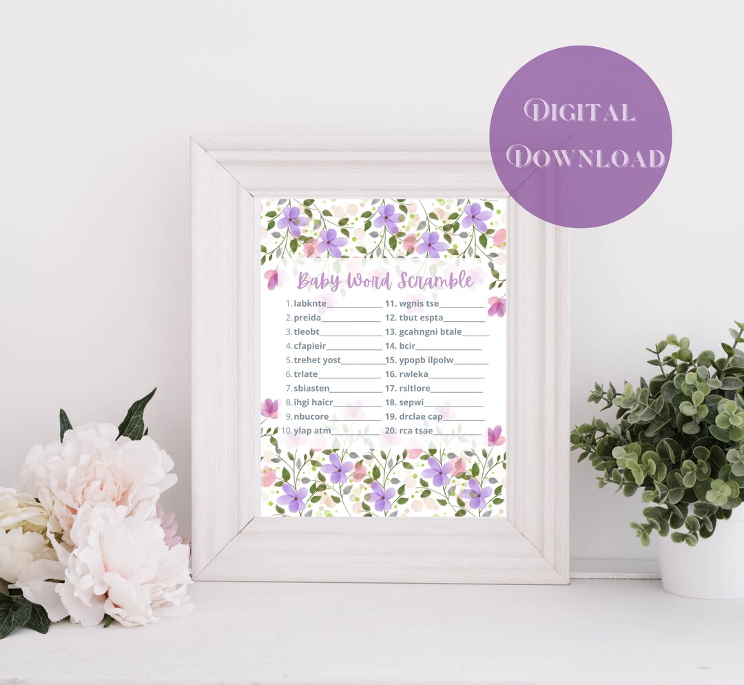 Baby Word Scramble Shower Game Instant Download, Purple and Pink ...